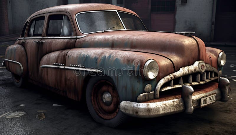 AI Generated Rusted Vintage Car Stock Illustration - Illustration of ...