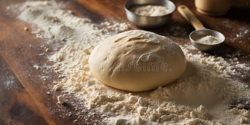 Rustic Bread Making Process with Dough Flour and Utensils on Dark ...