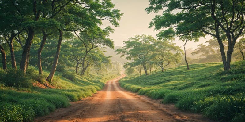 Rustic Dirt Path Meandering through an Idyllic Landscape Surrounded by ...