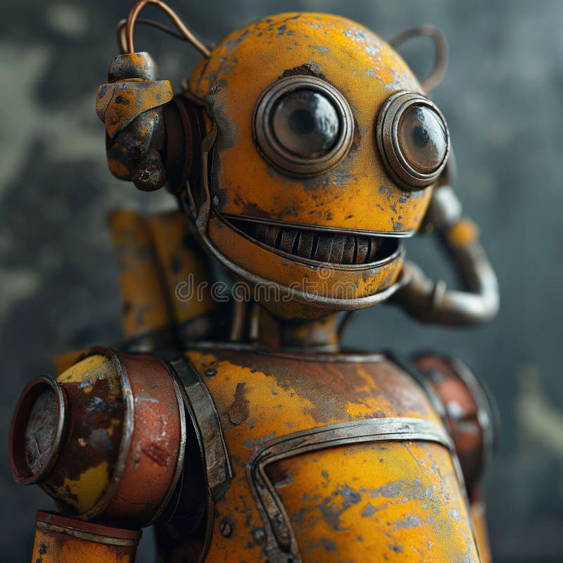 AI-Generated Rustic Robot, Yellow and Red Stock Illustration ...