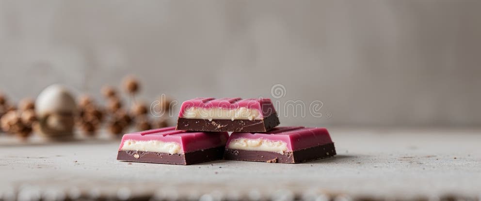 Rustic Scene Showcasing Pink Ruby Chocolate Bars with a Creamy Filling ...