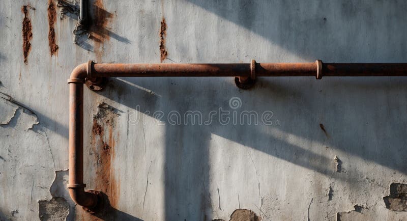 Rusty Industrial Pipe Frame on Weathered Wall. Stock Image - Image of ...