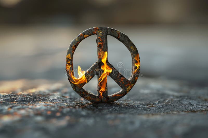 Rusty Peace Symbol Lying on a Rough Surface, Bathed in Warm Sunlight ...