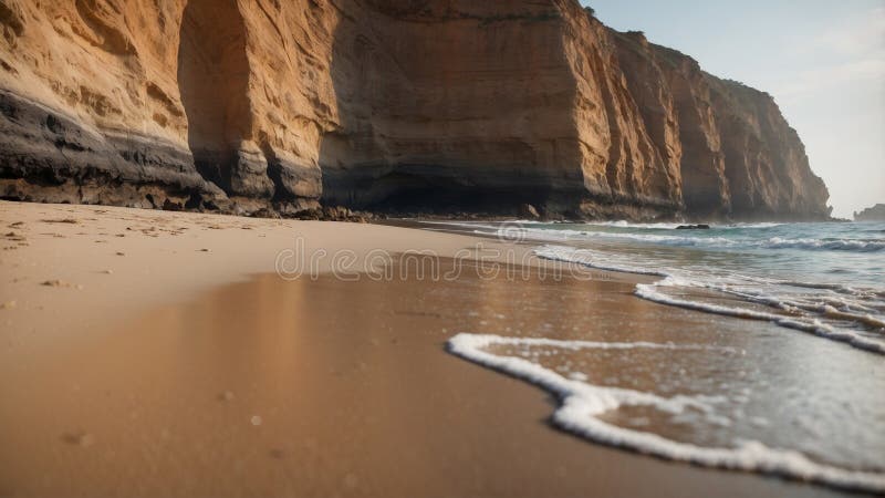 A Sandy Beach Adjacent To the Ocean Features a Cliff Emerging from Its ...