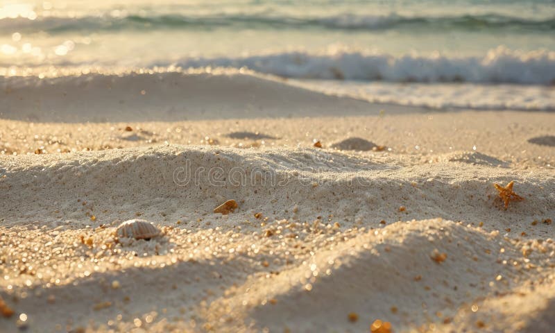 A Beach Scene with Sand and Shells on the Shore. Stock Illustration ...