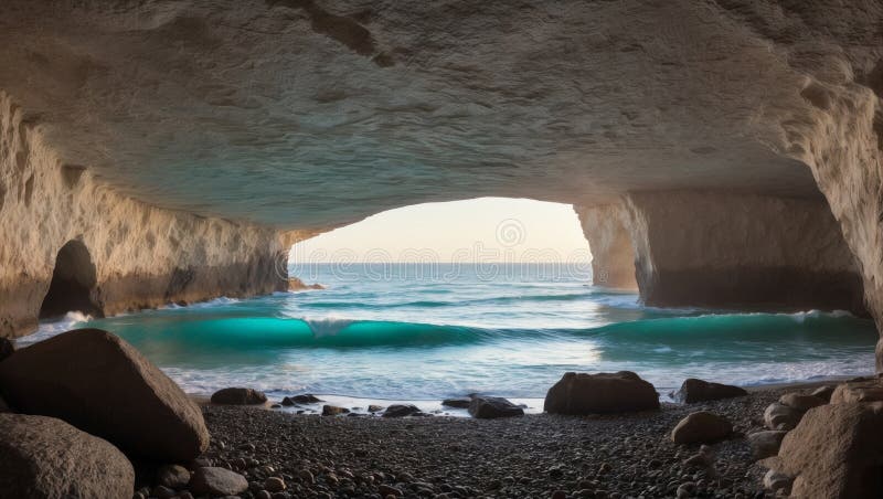 A Scenic View from Inside a Coastal Cave. Stock Image - Image of scenic ...