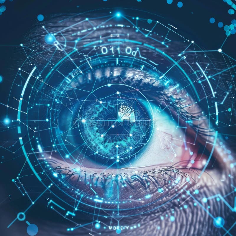 Sci Fi Themed Mechanical Eye with Digital Coding, Visualizing Advanced ...