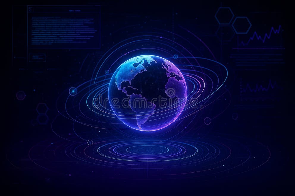 AI Generated Sci-fi User Interface Displaying a Glowing Virtual Planet ...