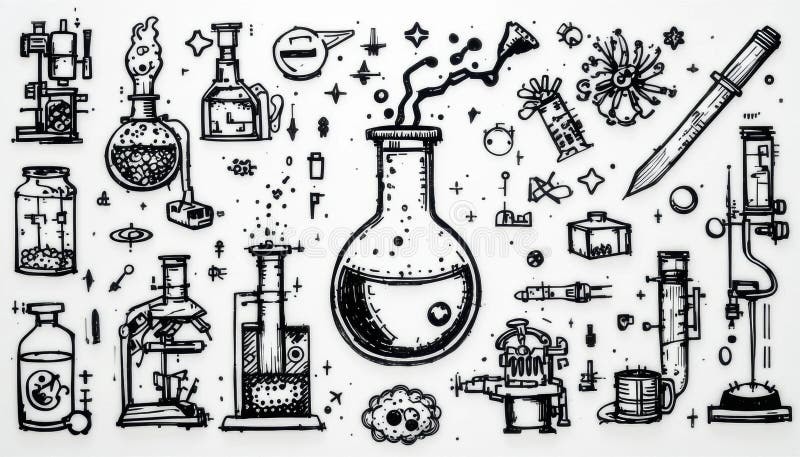 AI-Generated Science Doodle Stock Illustration - Illustration of white ...
