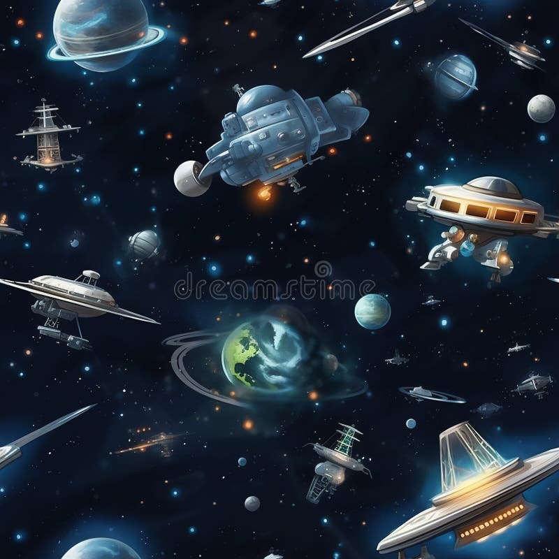 AI Generated Seamless Background Illustration with Spaceships in Outer ...