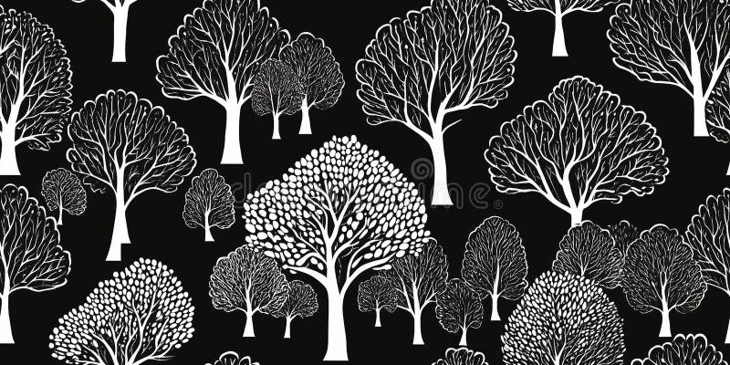 Black and White Tree Pattern Stock Illustration - Illustration of ...