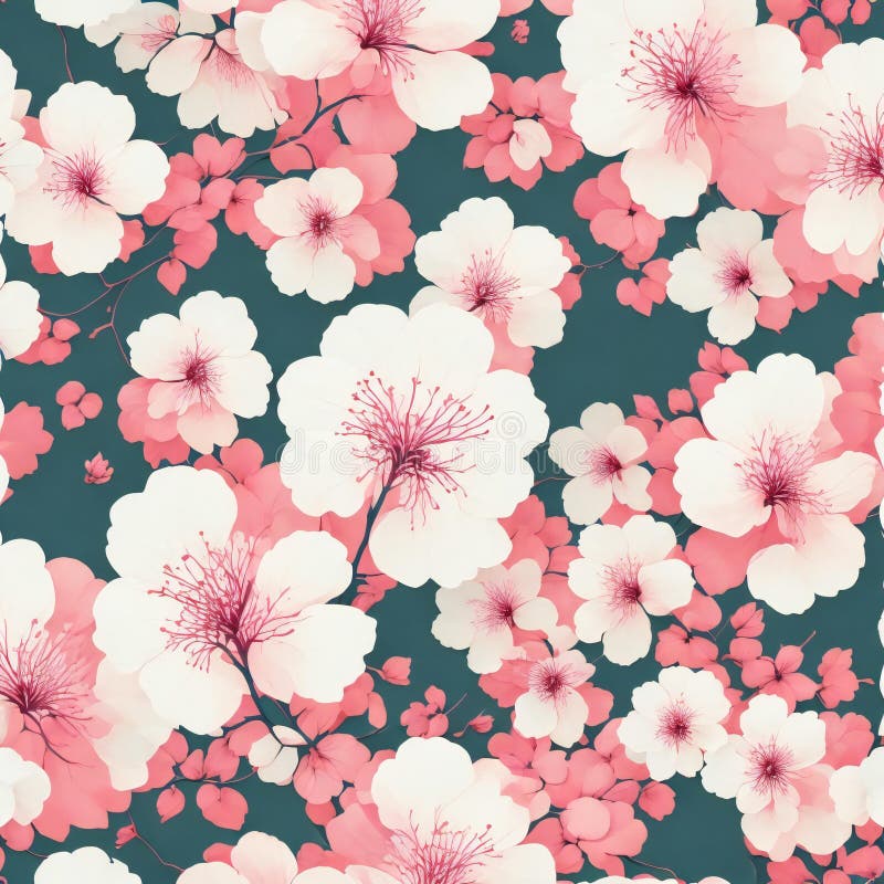 Seamless Pattern with Pink Flowers Stock Illustration - Illustration of ...