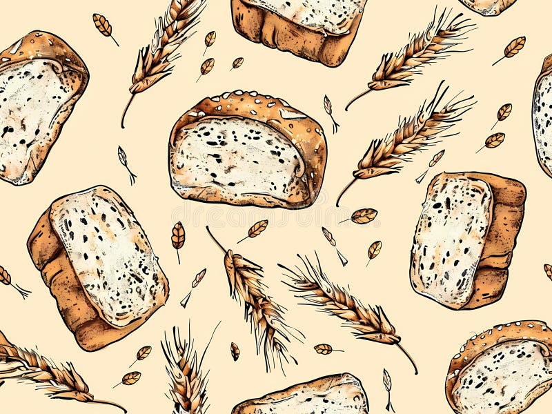 AI-Generated Seamless Pattern of Sliced Bread and Wheat Stock ...