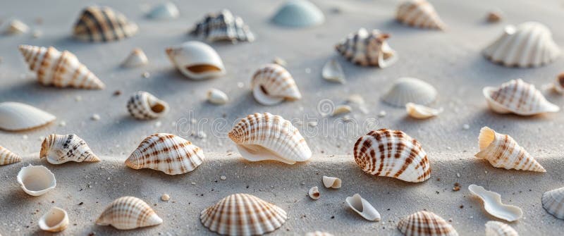 Seashells and Fragments Bordering a Textured Sandy Surface with Neutral ...