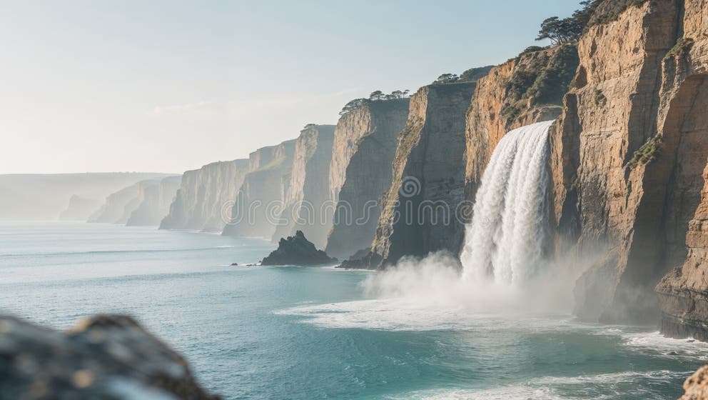 Seaside Cliffs and Waterfalls Create a Tranquil and Visually Stunning ...