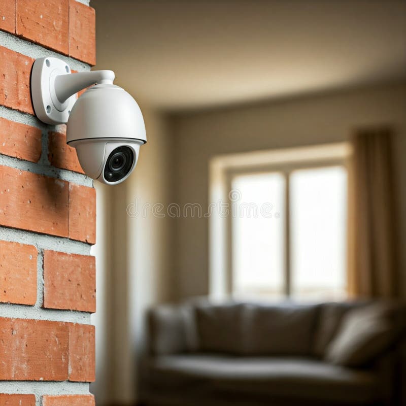 AI-Generated Security Camera Mounted on Brick Wall Stock Image - Image ...