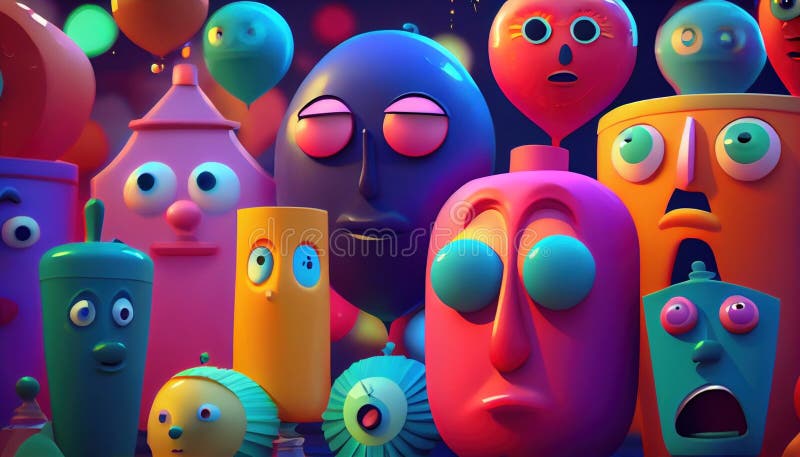 AI Generated Sequence of Cartoon Faces with Vibrant Colors Stock ...