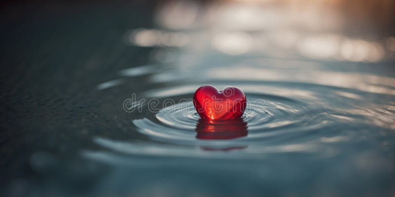 A Serene Red Heart Floating in a Clear Pool. Stock Illustration ...