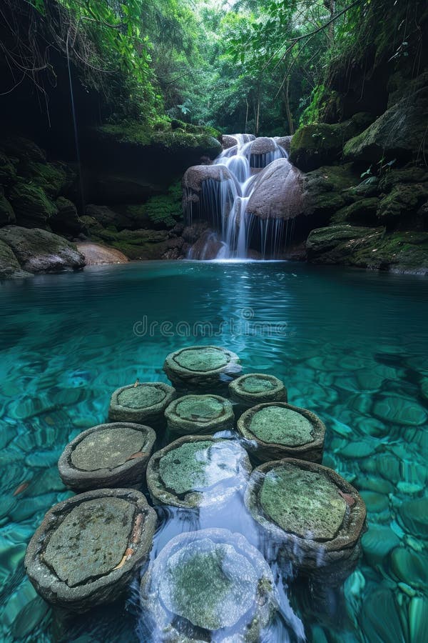 AI-generated Serene Waterfall and Azure Lake in Forest Stock ...