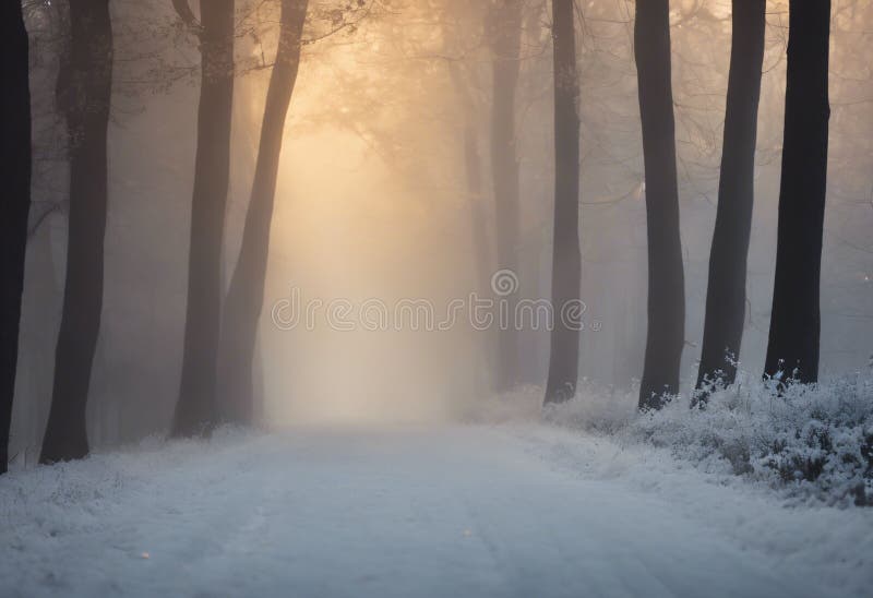 Winter Forest Path with Morning Light. Stock Illustration ...
