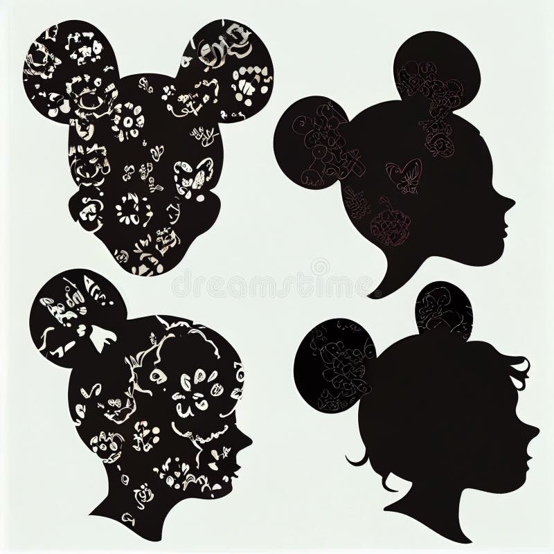 Set of 4 Hand-Drawn Minnie Mouse Head Silhouette Stickers, Made with ...