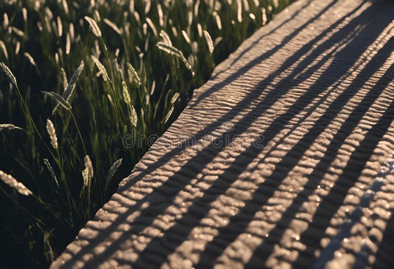 Shadows of Grass Blades Cast on a Textured Surface in a Field Stock ...