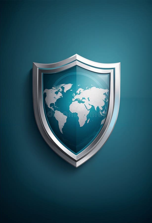 A Shield with a World Map on it Stock Vector - Illustration of signage ...