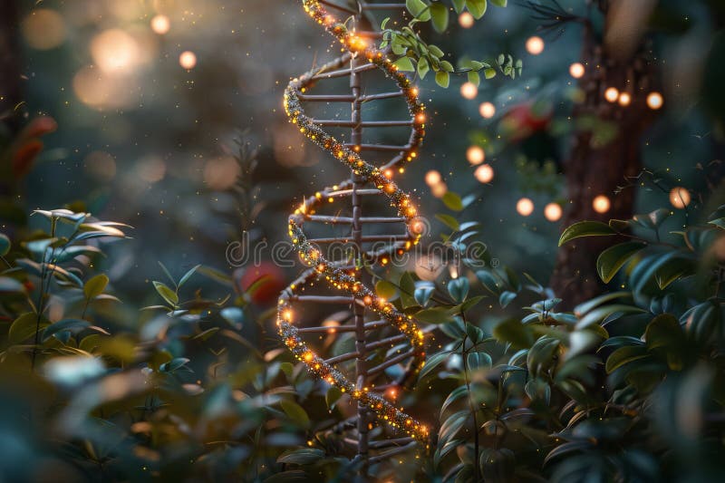 Shimmering DNA Structure Amidst Winter Foliage Symbolizes the Enduring ...
