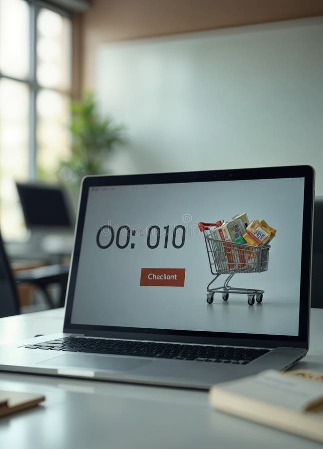 Shopping Cart with Countdown Timer on Laptop Screen on the Table Stock ...