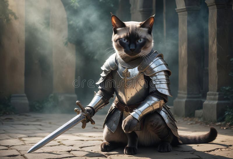 The Siamese Cat Knight in Stunning Stock Illustration - Illustration of ...