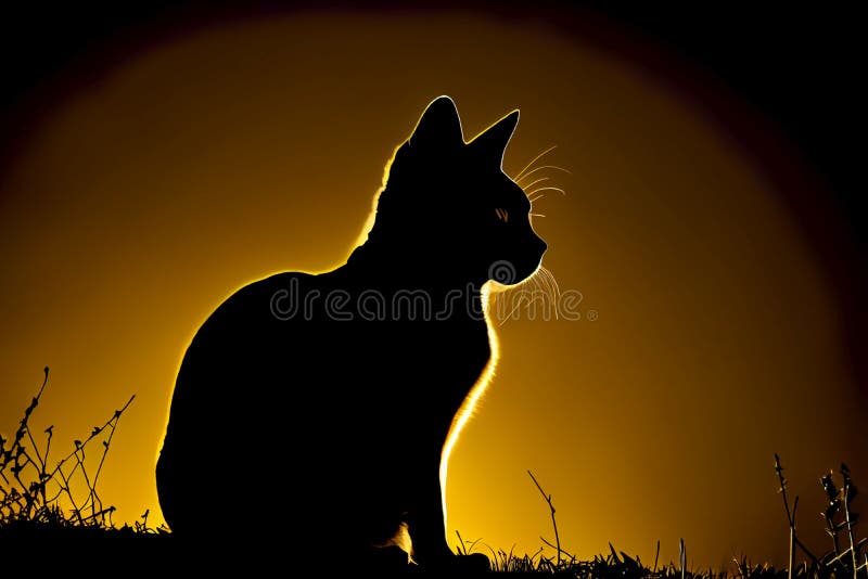 AI Generated Silhouette of a Cat while Sunrise Stock Illustration ...