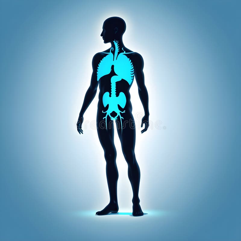 Silhouette of a Man with a Blue Hilighted Organ Standing on a Plain ...