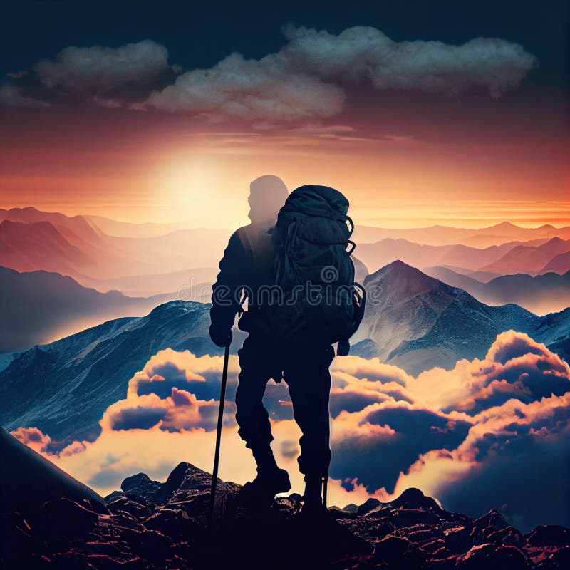 Man Standing on Mountain Peak, Made with Generative AI Stock ...