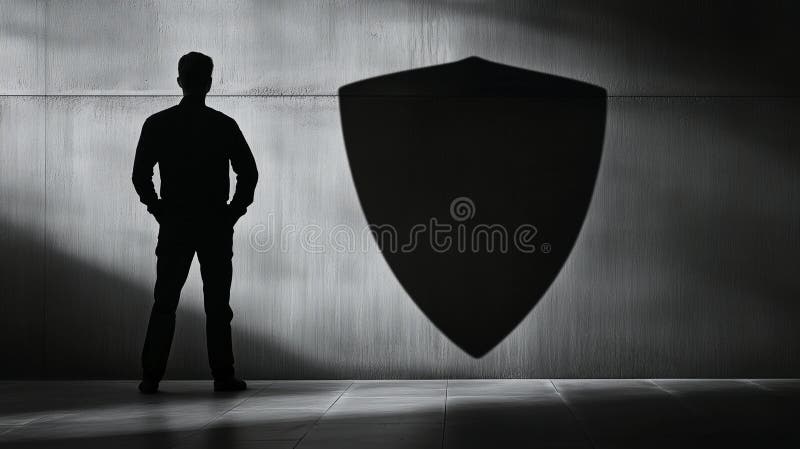 A Silhouetted Male Figure Stands Confidently with Hands on Hips, Facing ...