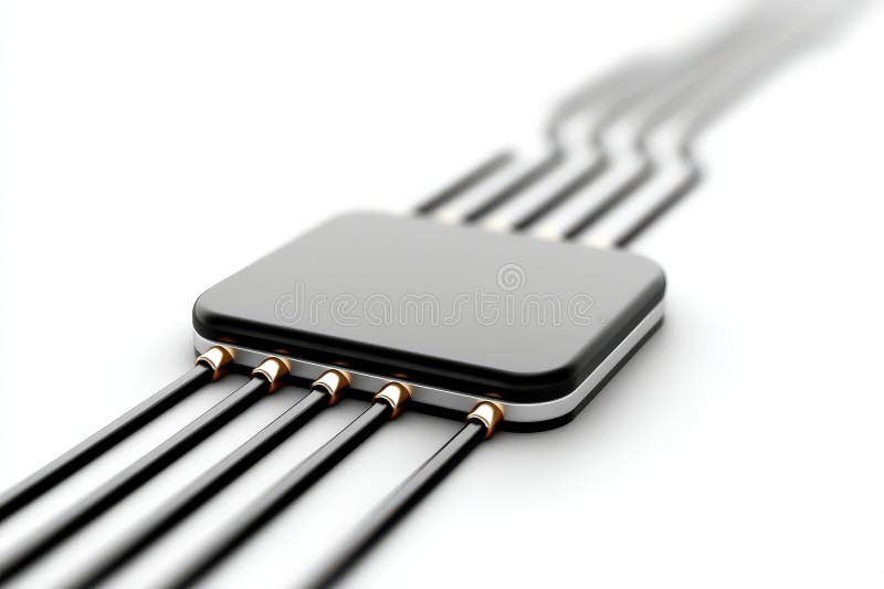 Silver Chip with Extending Cables on White Background Showcasing Clean ...