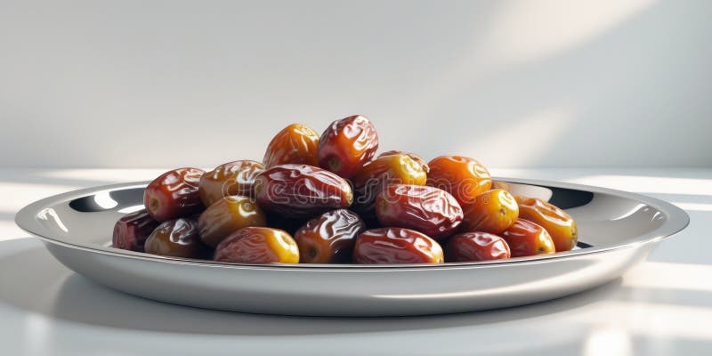 A Silver Plate Filled with Delicious Tropical Dates Stock Image - Image ...