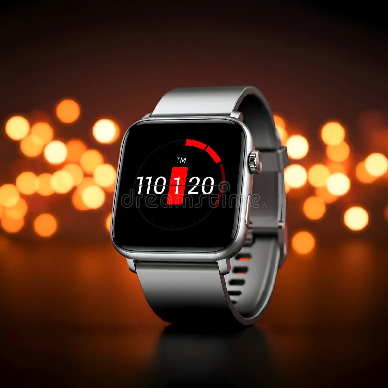 AI-Generated Silver Smart Watch with Black Screen and Bokeh Lights ...