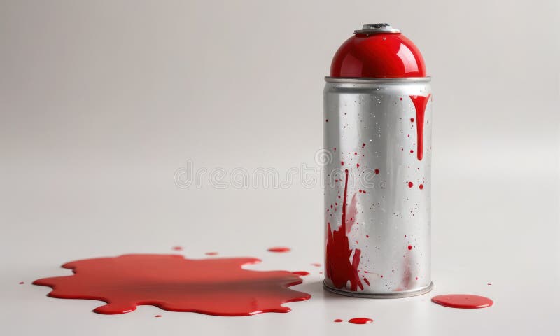 A Can of Spray Paint is on the Ground with Red Paint on it. Stock ...