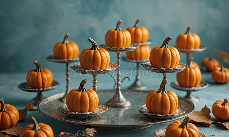 A Tray of Small Pumpkins Sits on a Table. Stock Illustration ...