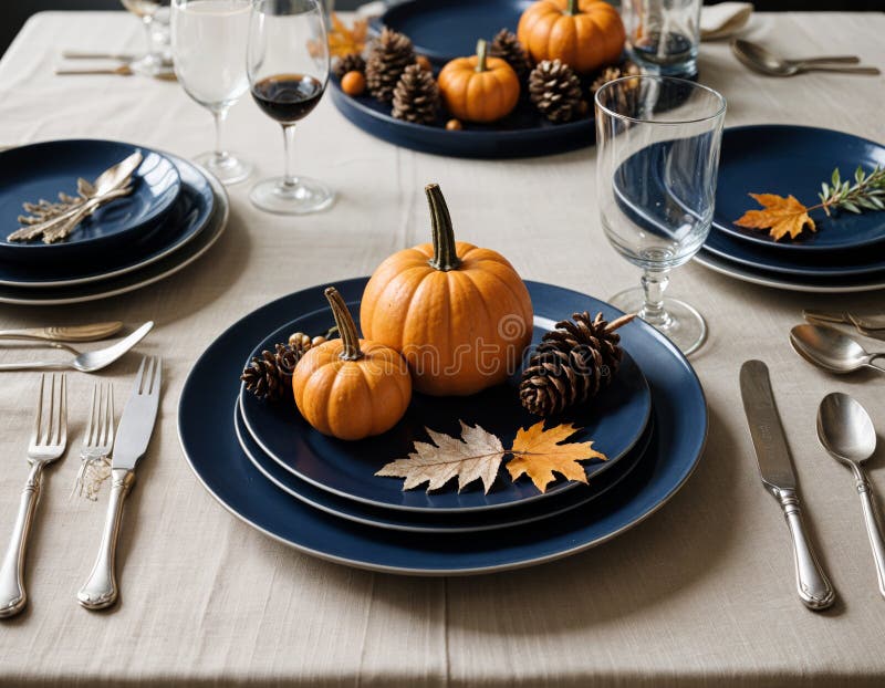 A Simple and Elegant Thanksgiving Table Setting with Blue Plates ...