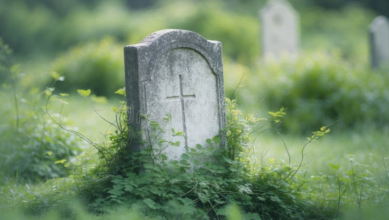 Simple Gravestone with Greenery at the Base Stock Photo - Image of ...