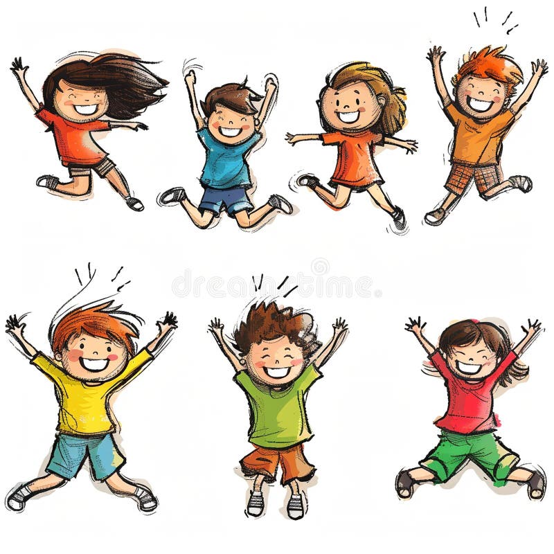 Hand-drawn Cartoon of Kids Team Stock Illustration - Illustration of ...