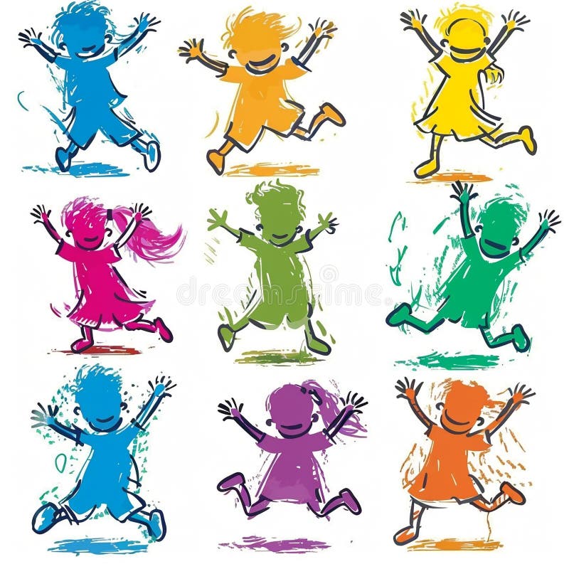 Hand-drawn Cartoon of Kids Team Stock Illustration - Illustration of ...