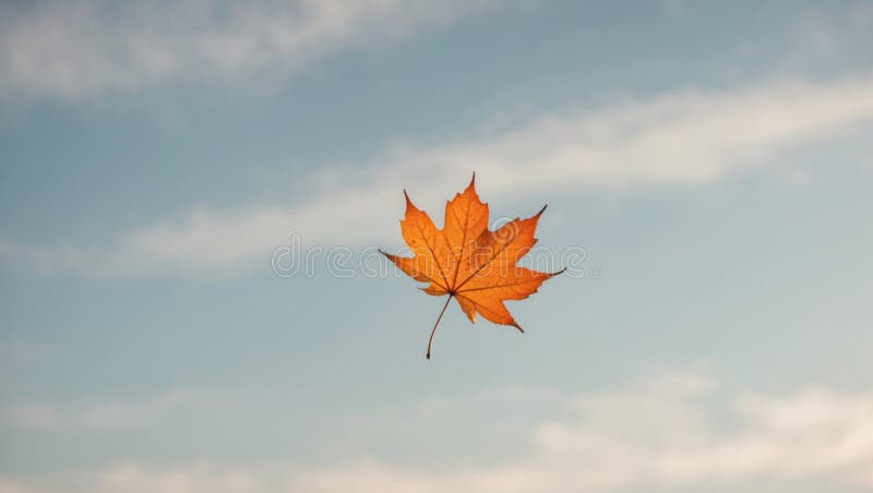 A Single Autumn Leaf Drifting in a Clear Blue Sky. Stock Photo - Image ...