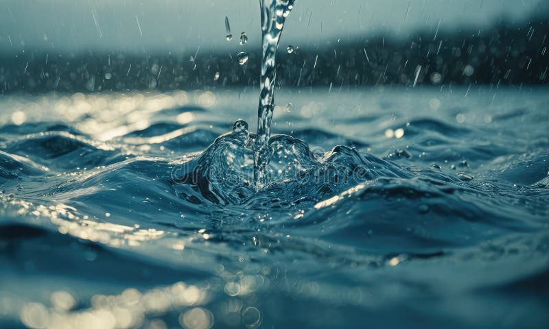 A Drop of Water is Falling into the Ocean. Stock Illustration ...