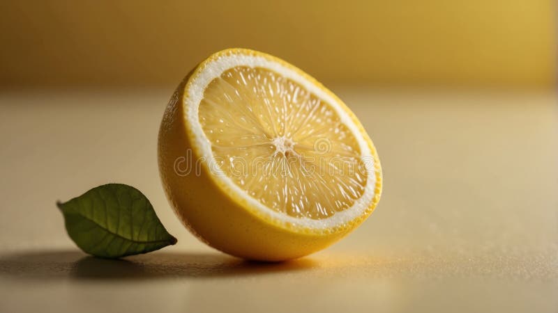 A Single Lemon Slice Sitting on a Yellow Surface. Stock Photo - Image ...