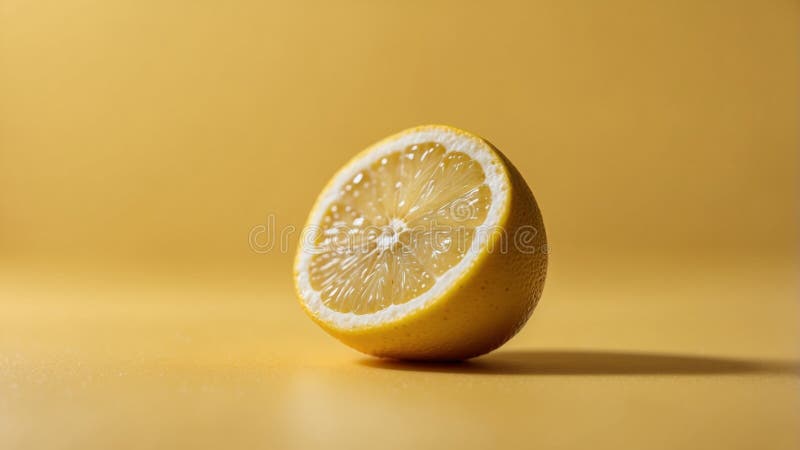 A Single Lemon Slice Sitting on a Yellow Surface. Stock Photo - Image ...