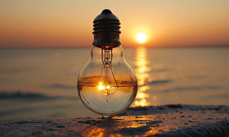 A Light Bulb is Lit Up in the Middle of the Ocean. Stock Illustration ...