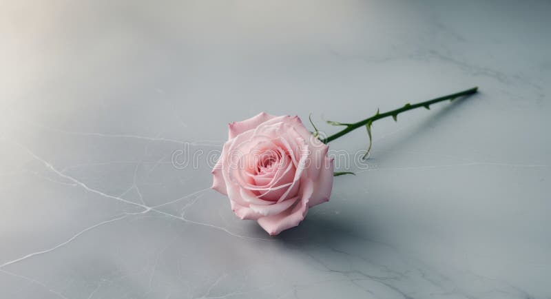 A Single Pink Rose Sitting on Top of a Marble Surface. Stock Image ...