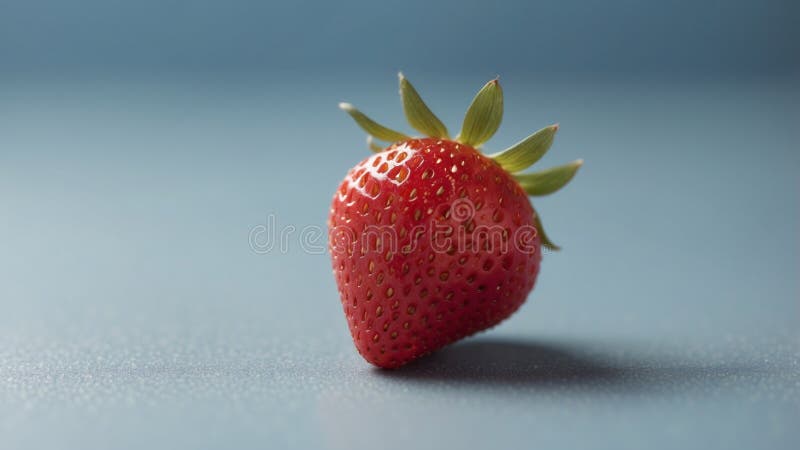 A Single Strawberry on a Light Blue Surface. Stock Photo - Image of ...